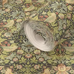Spoonflower Flowers Floral Birds Antique Victorian Art Nouveau 100% Natural Sisal Grasscloth Wallcovering - Brown,beige