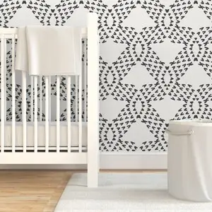 Spoonflower Stripe Modern Geometric Dot Line Geo Bohemian Custom Pre-pasted Wallpaper - Gray