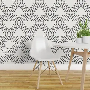 Spoonflower Stripe Modern Geometric Dot Line Geo Bohemian Custom Pre-pasted Wallpaper - Gray