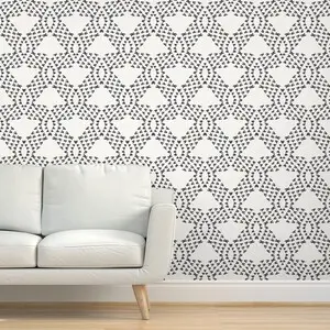 Spoonflower Stripe Modern Geometric Dot Line Geo Bohemian Custom Pre-pasted Wallpaper - Gray