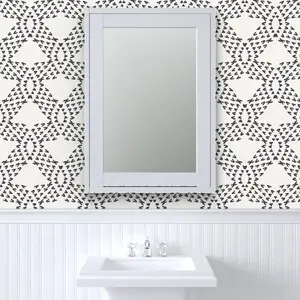 Spoonflower Stripe Modern Geometric Dot Line Geo Bohemian Custom Pre-pasted Wallpaper - Gray