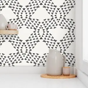 Spoonflower Stripe Modern Geometric Dot Line Geo Bohemian Custom Pre-pasted Wallpaper - Gray