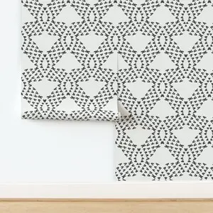 Spoonflower Stripe Modern Geometric Dot Line Geo Bohemian Custom Pre-pasted Wallpaper - Gray