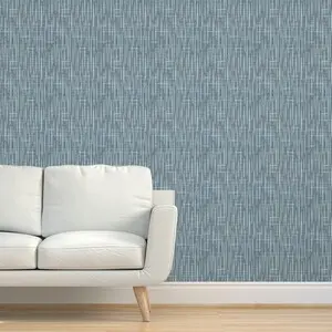 Spoonflower Textured Lines Aqua Periwinkle 100% Natural Sisal Grasscloth Wallcovering