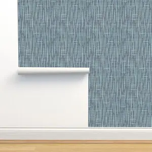 Spoonflower Textured Lines Aqua Periwinkle 100% Natural Sisal Grasscloth Wallcovering