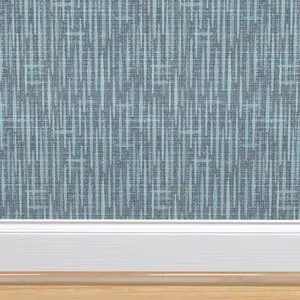 Spoonflower Textured Lines Aqua Periwinkle 100% Natural Sisal Grasscloth Wallcovering
