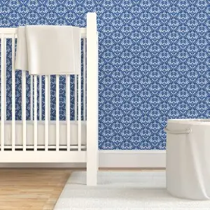 Spoonflower Cat Kitten Kitty Silhouette Damask Chinoiserie Custom Pre-pasted Wallpaper