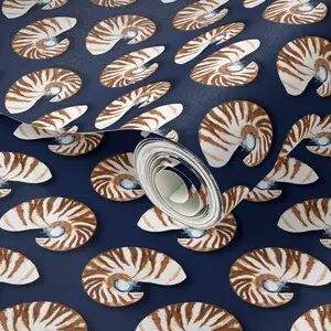 Spoonflower Indigo Beach Ocean Octopus Tentacles Nautical Traditional Wallpaper - Blue,brown,black