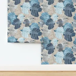 Spoonflower Tropical Fish Blue Siamese Ocean Aquatic Animals Custom Pre-pasted Wallpaper