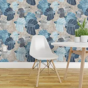 Spoonflower Tropical Fish Blue Siamese Ocean Aquatic Animals Custom Pre-pasted Wallpaper