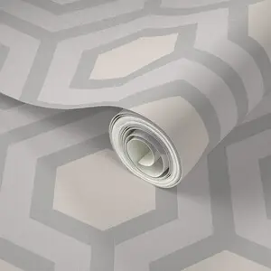 Spoonflower Hexagon Geometric Honeycomb Grey Custom Pre-pasted Wallpaper - Gray