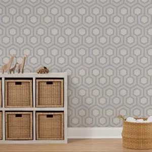 Spoonflower Hexagon Geometric Honeycomb Grey Custom Pre-pasted Wallpaper