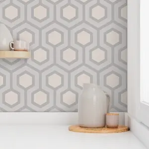 Spoonflower Hexagon Geometric Honeycomb Grey Custom Pre-pasted Wallpaper