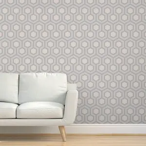 Spoonflower Hexagon Geometric Honeycomb Grey Custom Pre-pasted Wallpaper