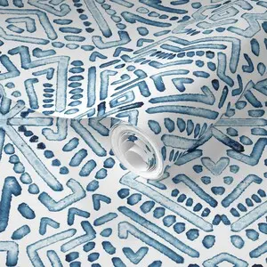 Spoonflower Modern Abstract African Tribal Bohemian And Custom Pre-pasted Wallpaper - Blue