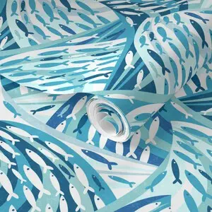 Spoonflower Ocean Life Fish Sea Waves Oceans Love Modern Traditional Wallpaper - Blue