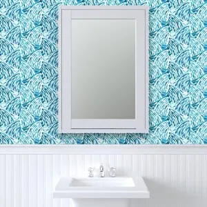 Spoonflower Ocean Life Fish Sea Waves Oceans Love Modern Traditional Wallpaper - Blue