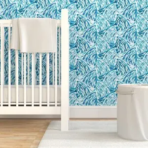 Spoonflower Ocean Life Fish Sea Waves Oceans Love Modern Traditional Wallpaper - Blue