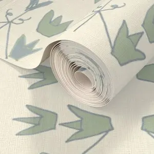 Spoonflower Thatcher Quiet Blue On Cream 100% Natural Sisal Grasscloth Wallcovering - Green