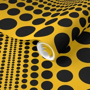 Spoonflower Yellow Dot Dots Polka Pumpkin Inspiration Custom Pre-pasted Wallpaper - Yellow,black,brown