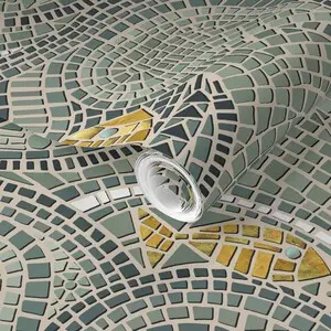 Spoonflower Fish Mosaic Tiles Sea Ocean Traditional Wallpaper - Green,black,beige