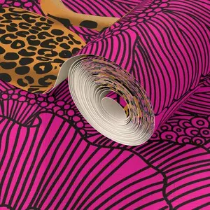 Spoonflower Leopard Kaleidoscope Hot Large 100% Natural Sisal Grasscloth Wallcovering - Pink