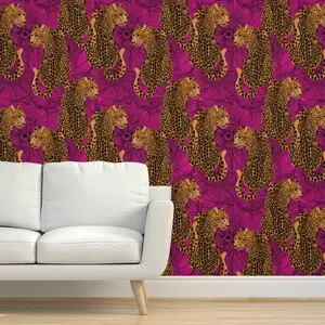 Spoonflower Leopard Kaleidoscope Hot Large 100% Natural Sisal Grasscloth Wallcovering - Pink