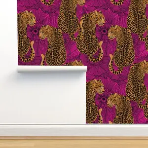 Spoonflower Leopard Kaleidoscope Hot Large 100% Natural Sisal Grasscloth Wallcovering - Pink