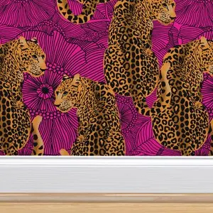 Spoonflower Leopard Kaleidoscope Hot Large 100% Natural Sisal Grasscloth Wallcovering - Pink