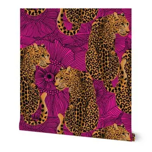 Spoonflower Leopard Kaleidoscope Hot Large 100% Natural Sisal Grasscloth Wallcovering - Pink