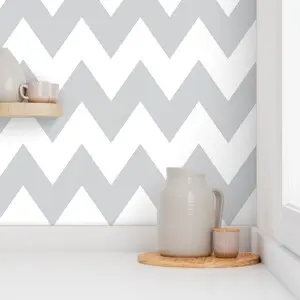 Spoonflower Chevron Light Grey Custom Pre-pasted Wallpaper
