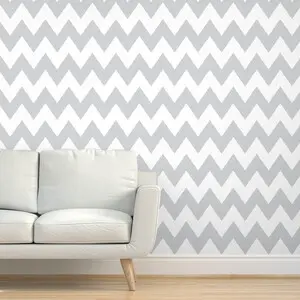 Spoonflower Chevron Light Grey Custom Pre-pasted Wallpaper