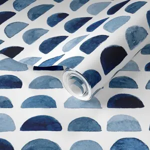 Spoonflower Indigo Rocks Blue Abstract Watercolor Painting Traditional Wallpaper - Indigo,blue