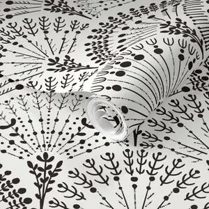 Spoonflower Black And White Geometric Art Nouveau Fan Arches Custom Pre-pasted Wallpaper Gray