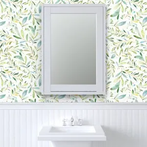 Spoonflower Leaves Nature Plants Branch Leaf Foliage Custom Pre-pasted Wallpaper
