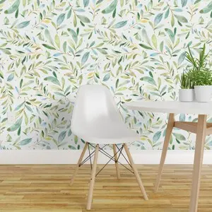 Spoonflower Leaves Nature Plants Branch Leaf Foliage Custom Pre-pasted Wallpaper