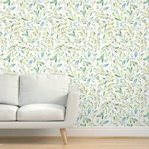 Spoonflower Leaves Nature Plants Branch Leaf Foliage Custom Pre-pasted Wallpaper