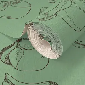 Spoonflower Saddles Jade & Dark Oak 100% Natural Sisal Grasscloth Wallcovering - Green,brown