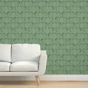 Spoonflower Saddles Jade & Dark Oak 100% Natural Sisal Grasscloth Wallcovering