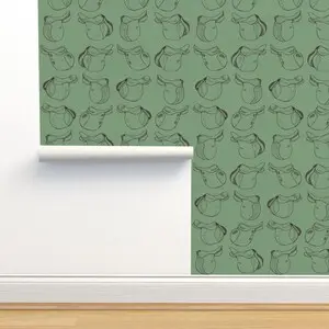 Spoonflower Saddles Jade & Dark Oak 100% Natural Sisal Grasscloth Wallcovering