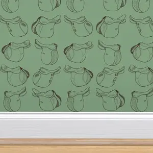 Spoonflower Saddles Jade & Dark Oak 100% Natural Sisal Grasscloth Wallcovering