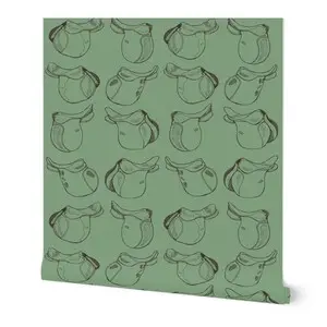Spoonflower Saddles Jade & Dark Oak 100% Natural Sisal Grasscloth Wallcovering