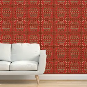 Spoonflower Rust Navajo Kilim Aztec Small 100% Natural Sisal Grasscloth Wallcovering
