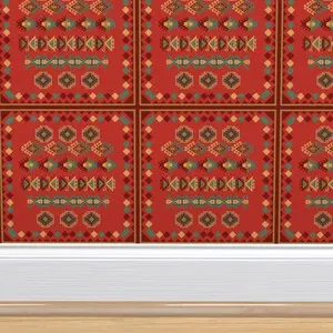 Spoonflower Rust Navajo Kilim Aztec Small 100% Natural Sisal Grasscloth Wallcovering