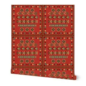 Spoonflower Rust Navajo Kilim Aztec Small 100% Natural Sisal Grasscloth Wallcovering