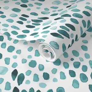 Spoonflower Teal Watercolor Dots Gender Neutral Blue Green Custom Pre-pasted Wallpaper Blue,green