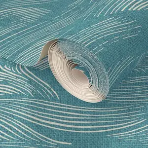 Spoonflower The Water Turquoise 100% Natural Sisal Grasscloth Wallcovering - Blue,turquoise