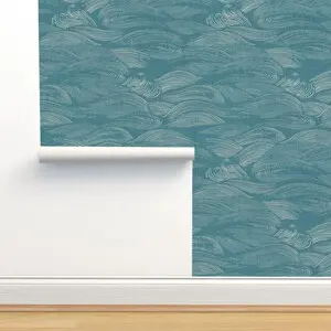 Spoonflower The Water Turquoise 100% Natural Sisal Grasscloth Wallcovering - Blue,turquoise