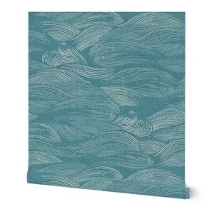 Spoonflower The Water Turquoise 100% Natural Sisal Grasscloth Wallcovering - Blue,turquoise