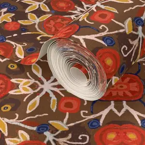 Spoonflower Russian Tapestry Drapery Earth Tones Red Stylized 100% Natural Sisal Grasscloth Wallcovering Red